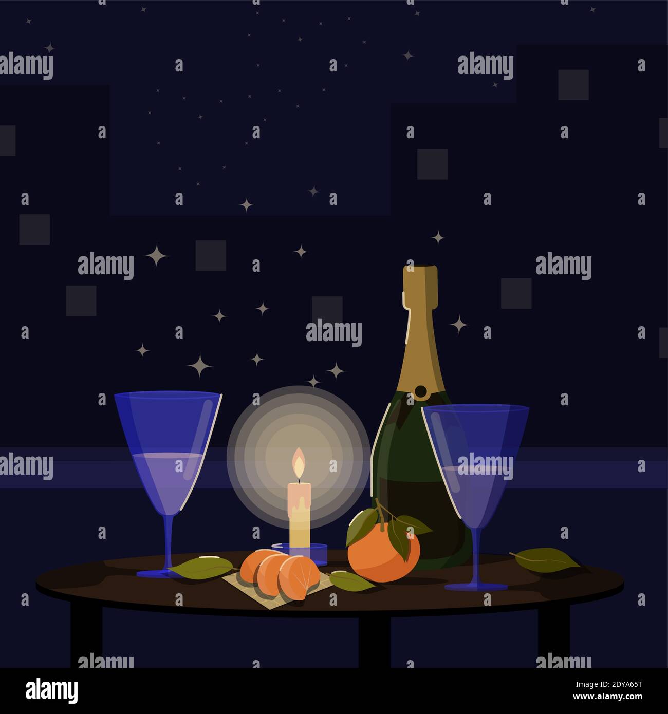 Evening by candlelight on the background of the city and the starry sky ...