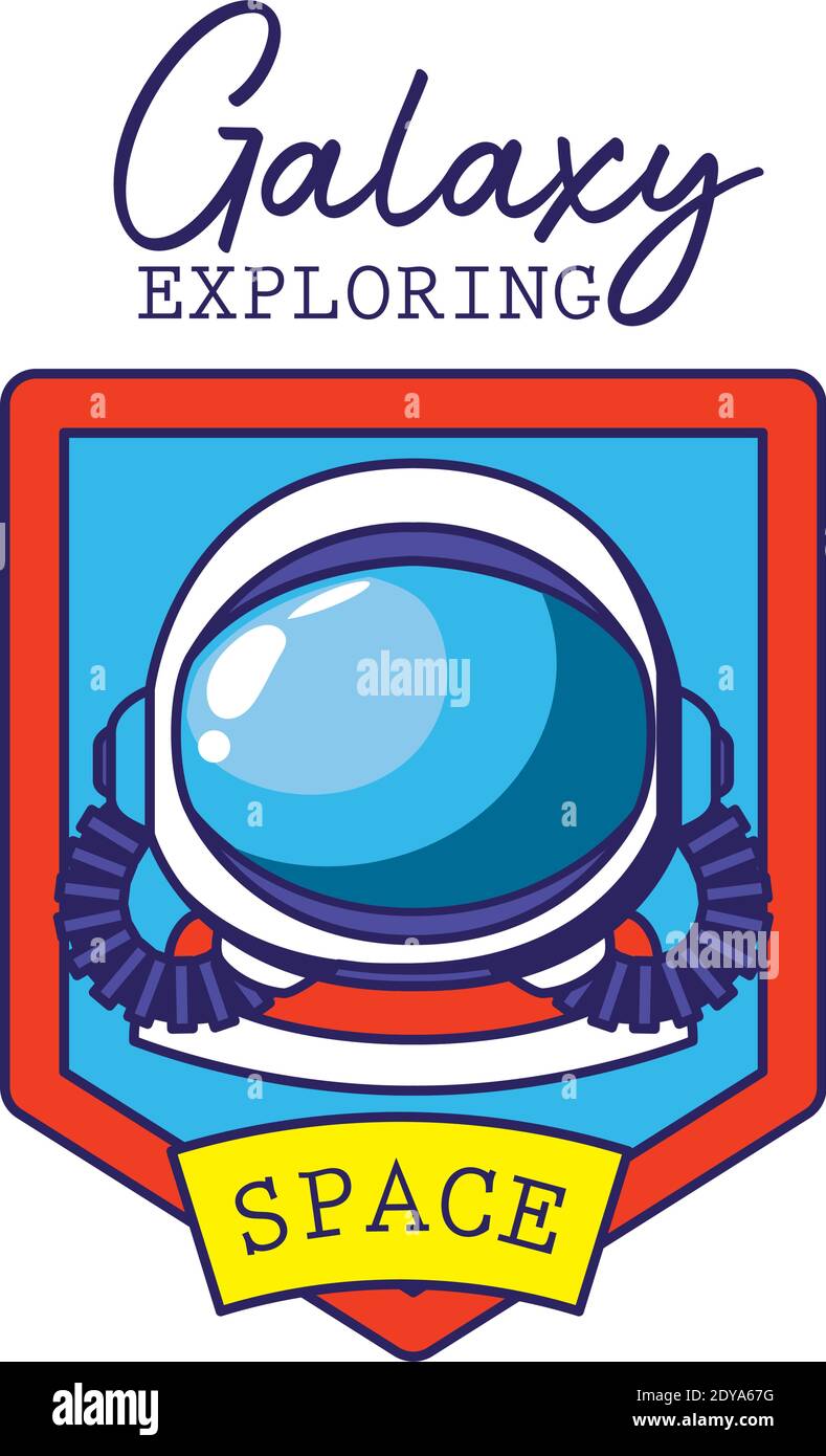 badge with astronaut helmet in it and galaxy exploring space lettering ...