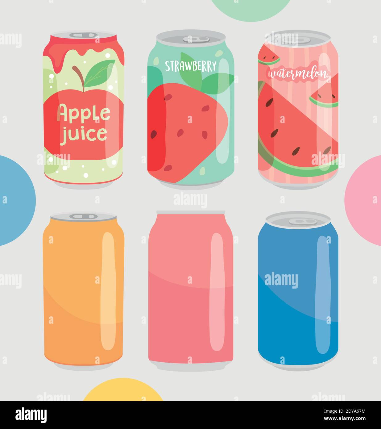 fruit and colorful soda cans collection over gray background, vector ...