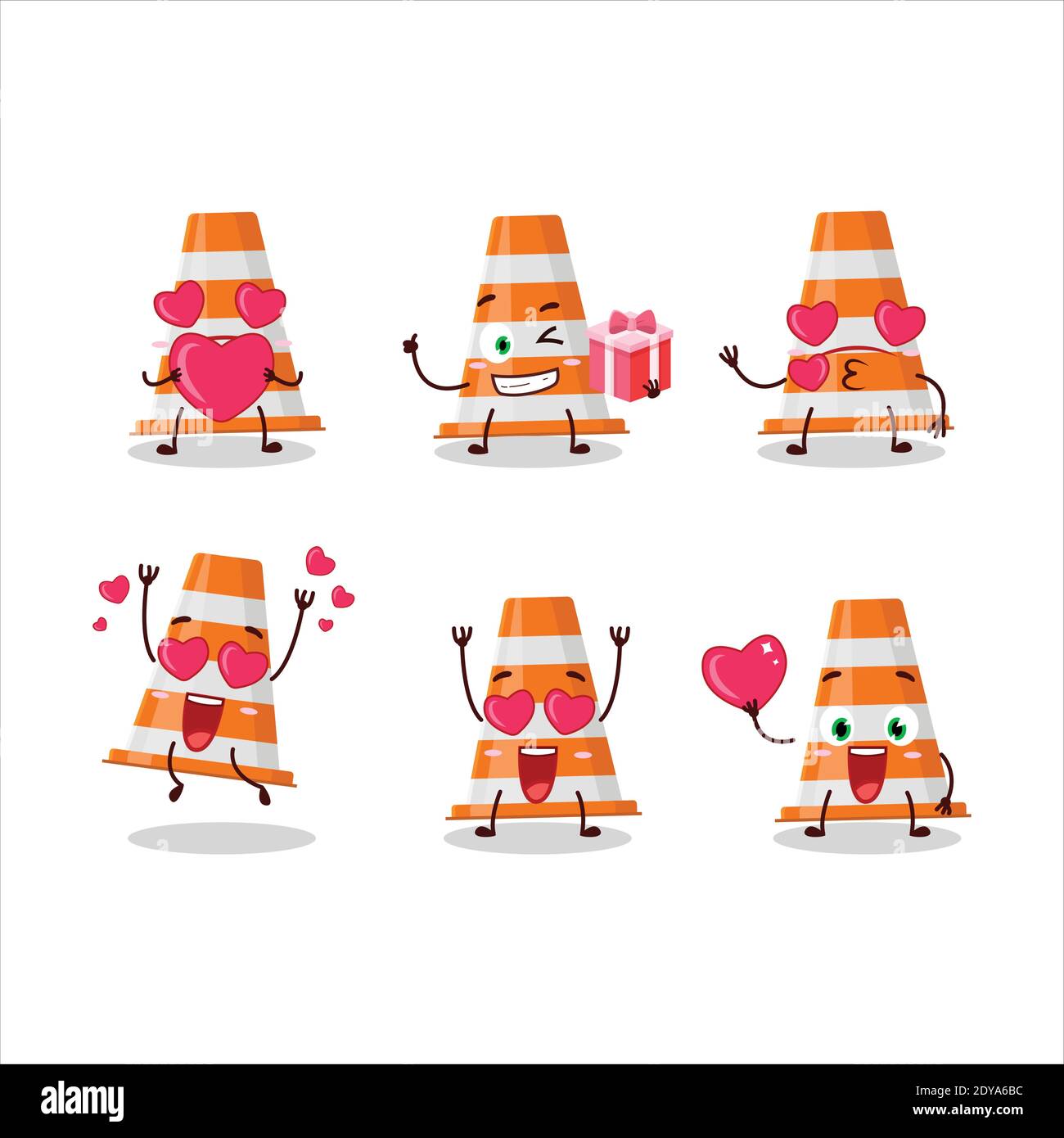 Orange traffic cone cartoon character with love cute emoticon. Vector ...
