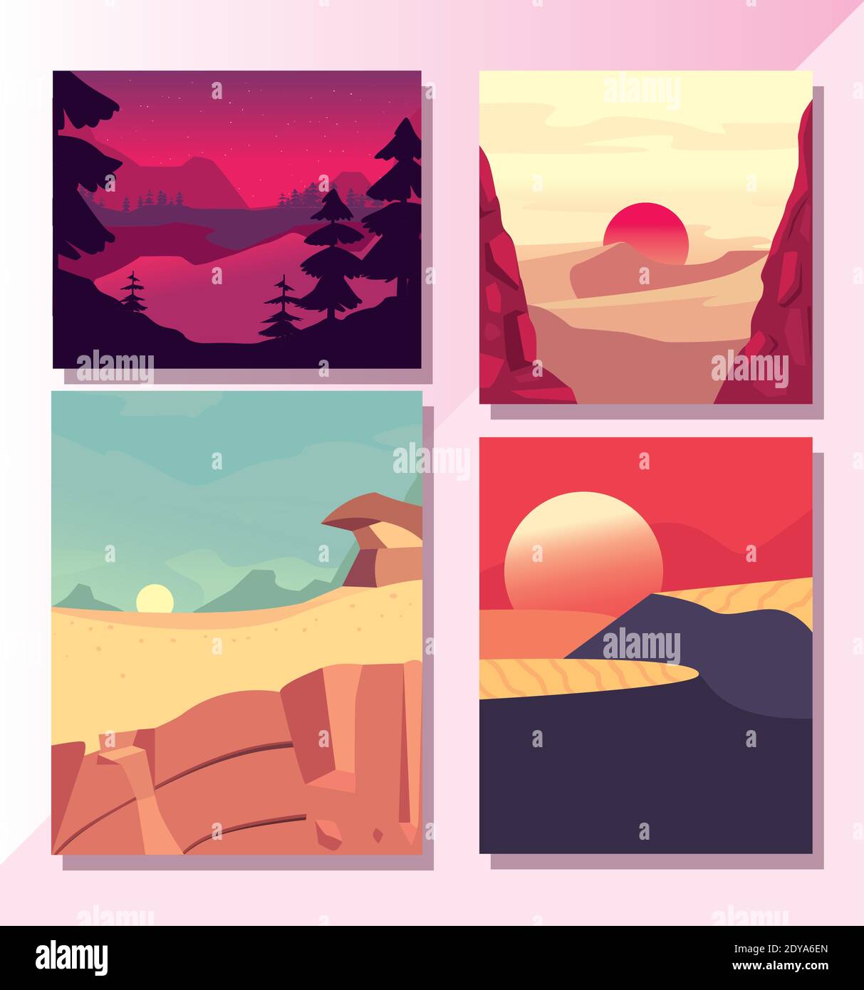 Landscapes frames icon set design, nature and outdoor theme Vector ...