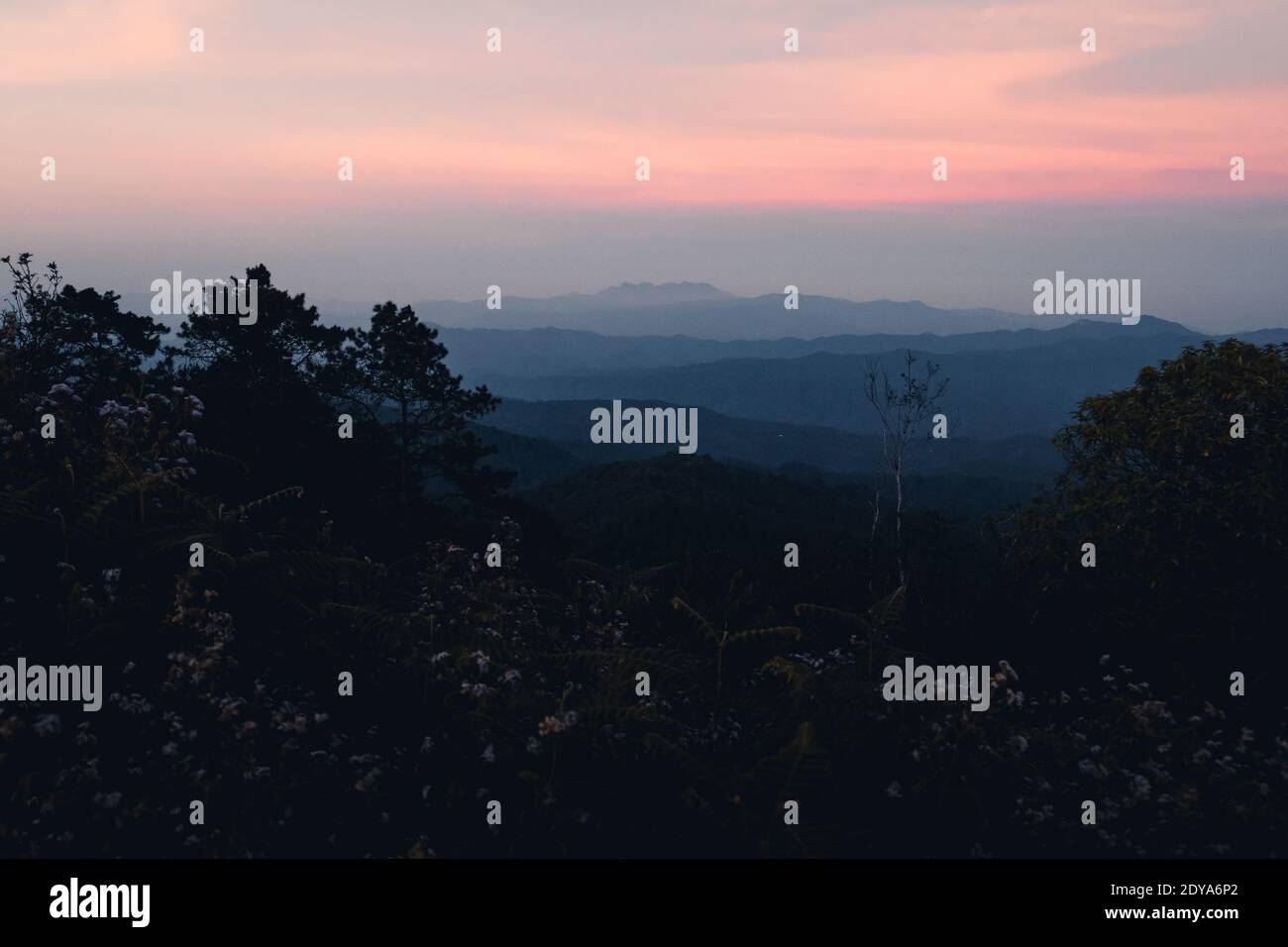 Sunset Mountain view and sunset light Stock Photo - Alamy