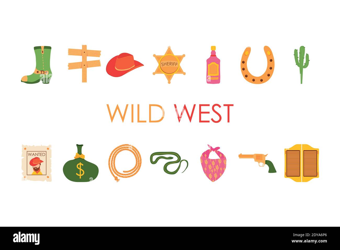 Wild west icons collection over white background, colorful design ...