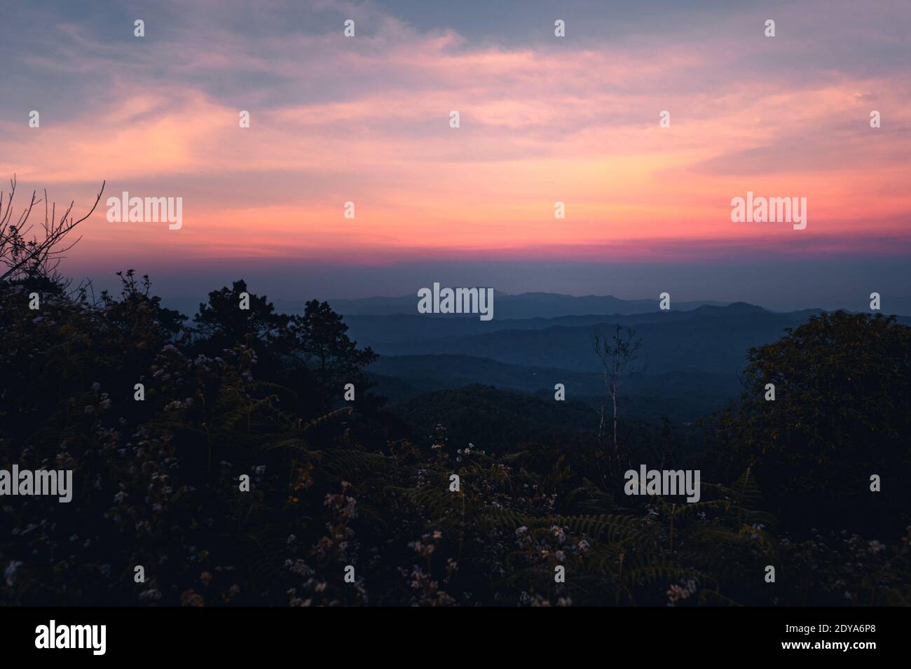 Sunset Mountain view and sunset light Stock Photo - Alamy