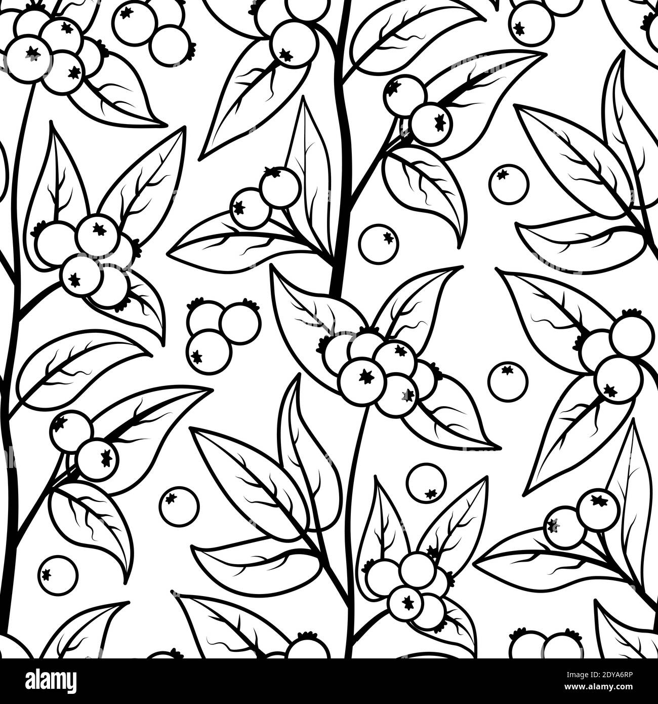 Seamless pattern with berries and leaves of snow berry. Vector ...