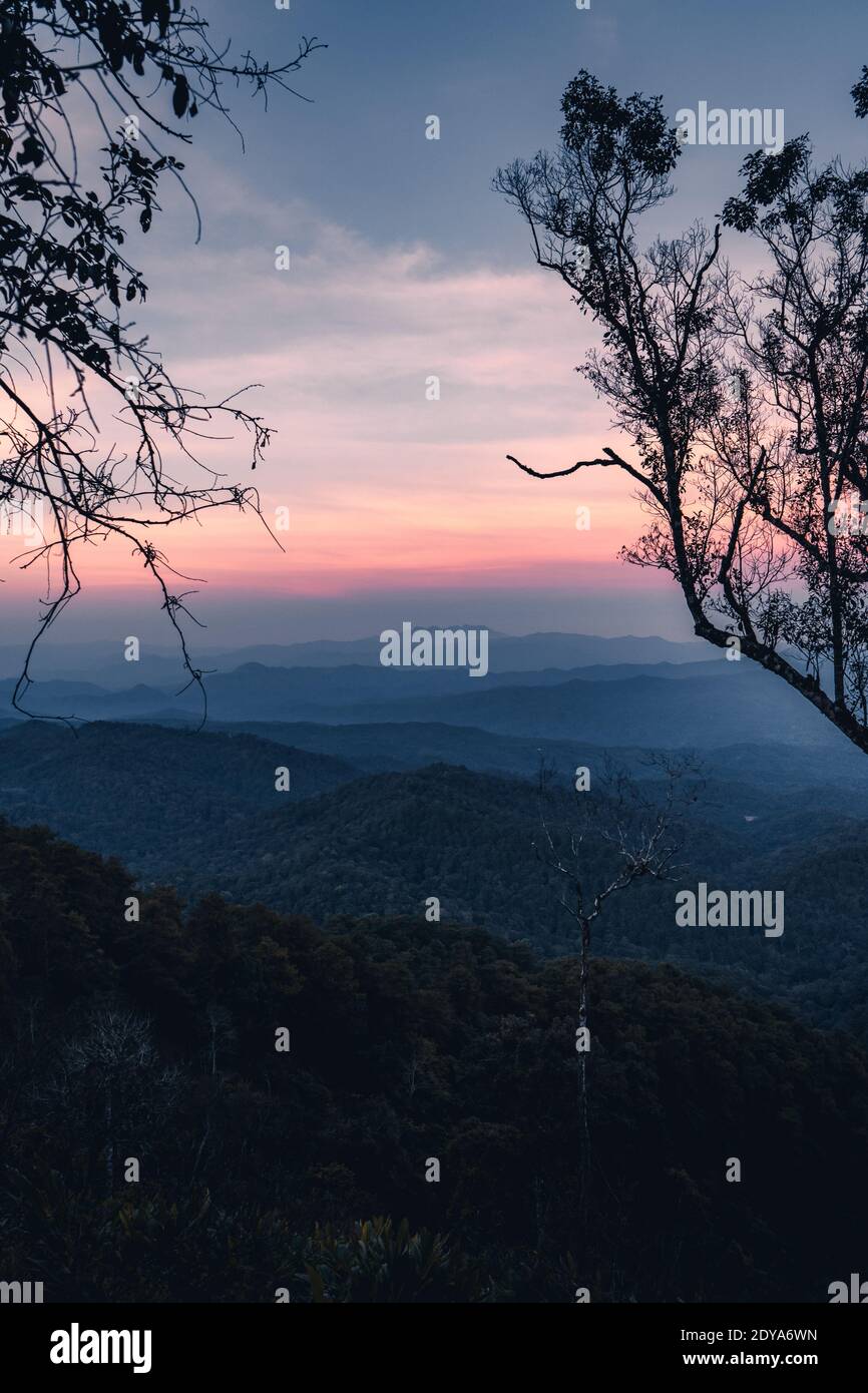 Sunset Mountain view and sunset light Stock Photo - Alamy
