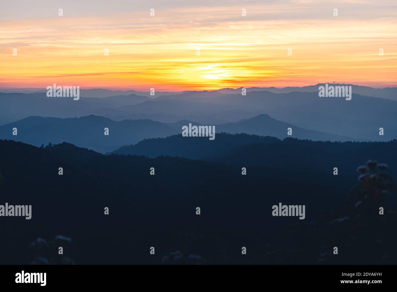 Sunset Mountain view and sunset light Stock Photo - Alamy