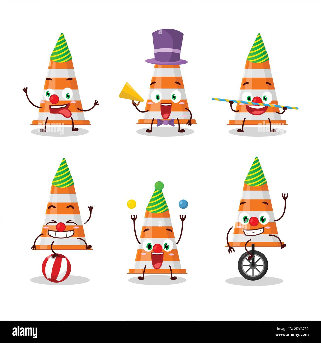 Cartoon character of orange traffic cone with various circus shows ...