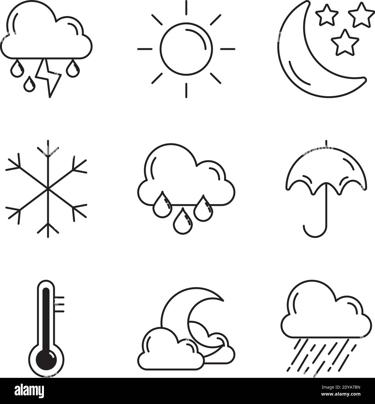 bundle of nine weather line style icons vector illustration design ...