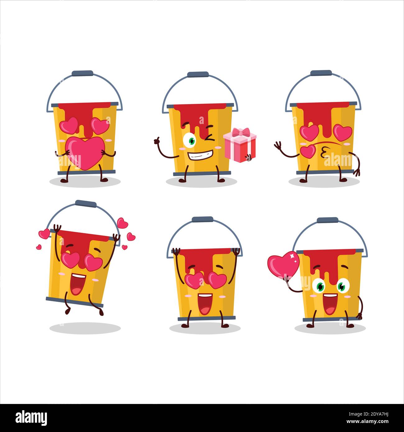 Yellow paint bucket cartoon character with love cute emoticon. Vector ...