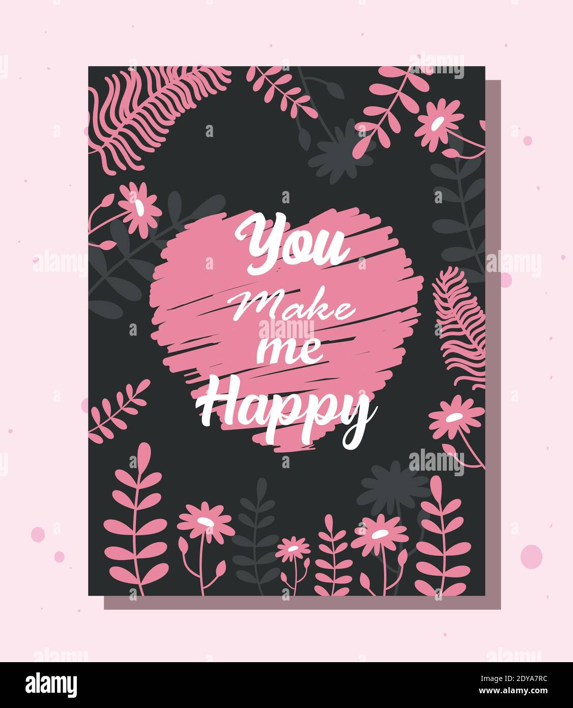 you make me happy card with heart leaves and flowers design of Love ...