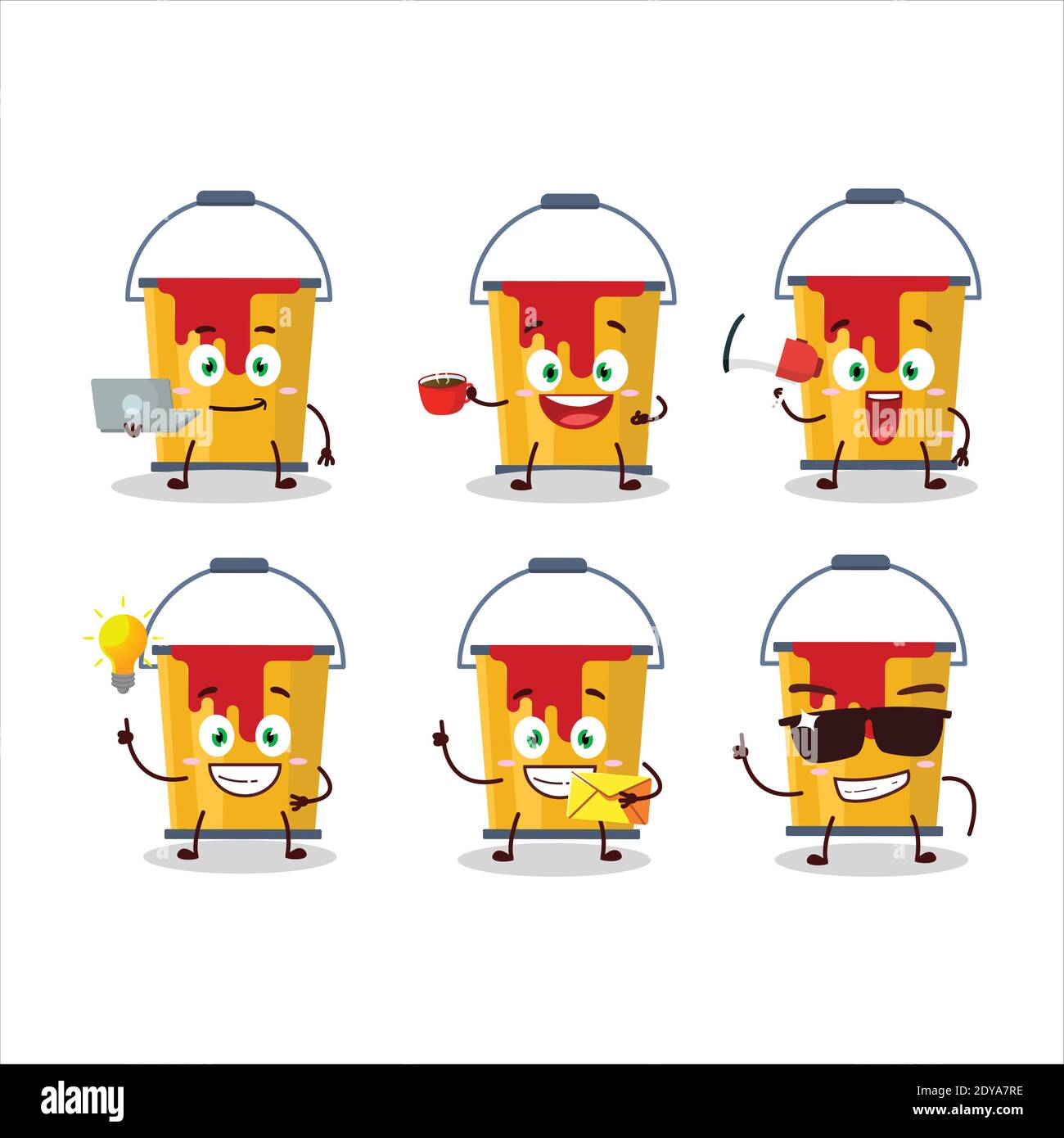 Yellow paint bucket cartoon character with various types of business ...