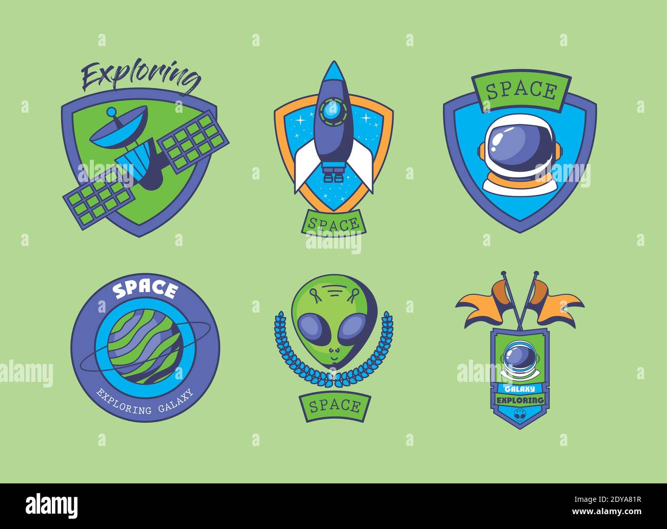 set of space badges on a green background Stock Vector Image & Art - Alamy