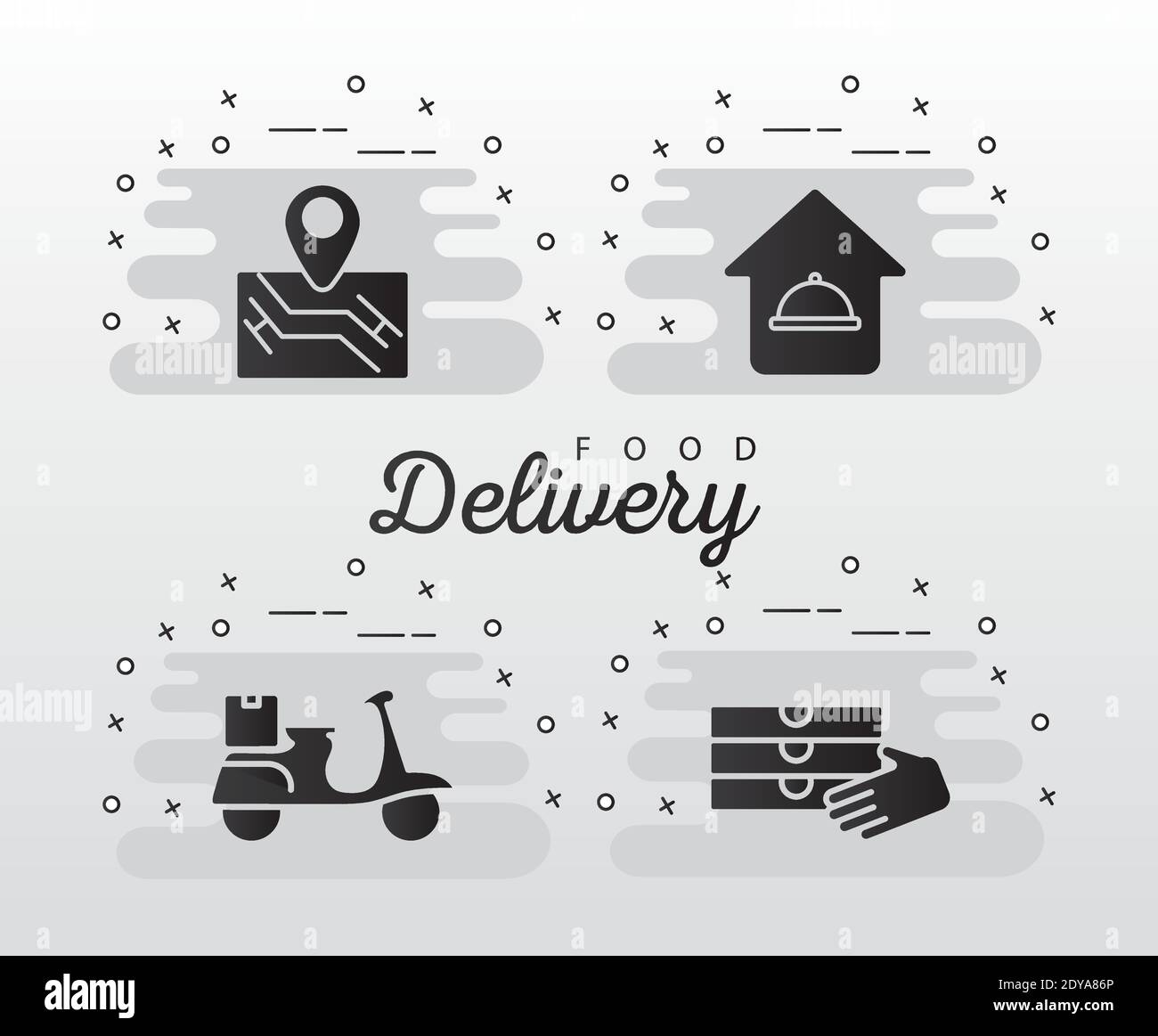 bundle of four delivery service icons and lettering vector illustration ...