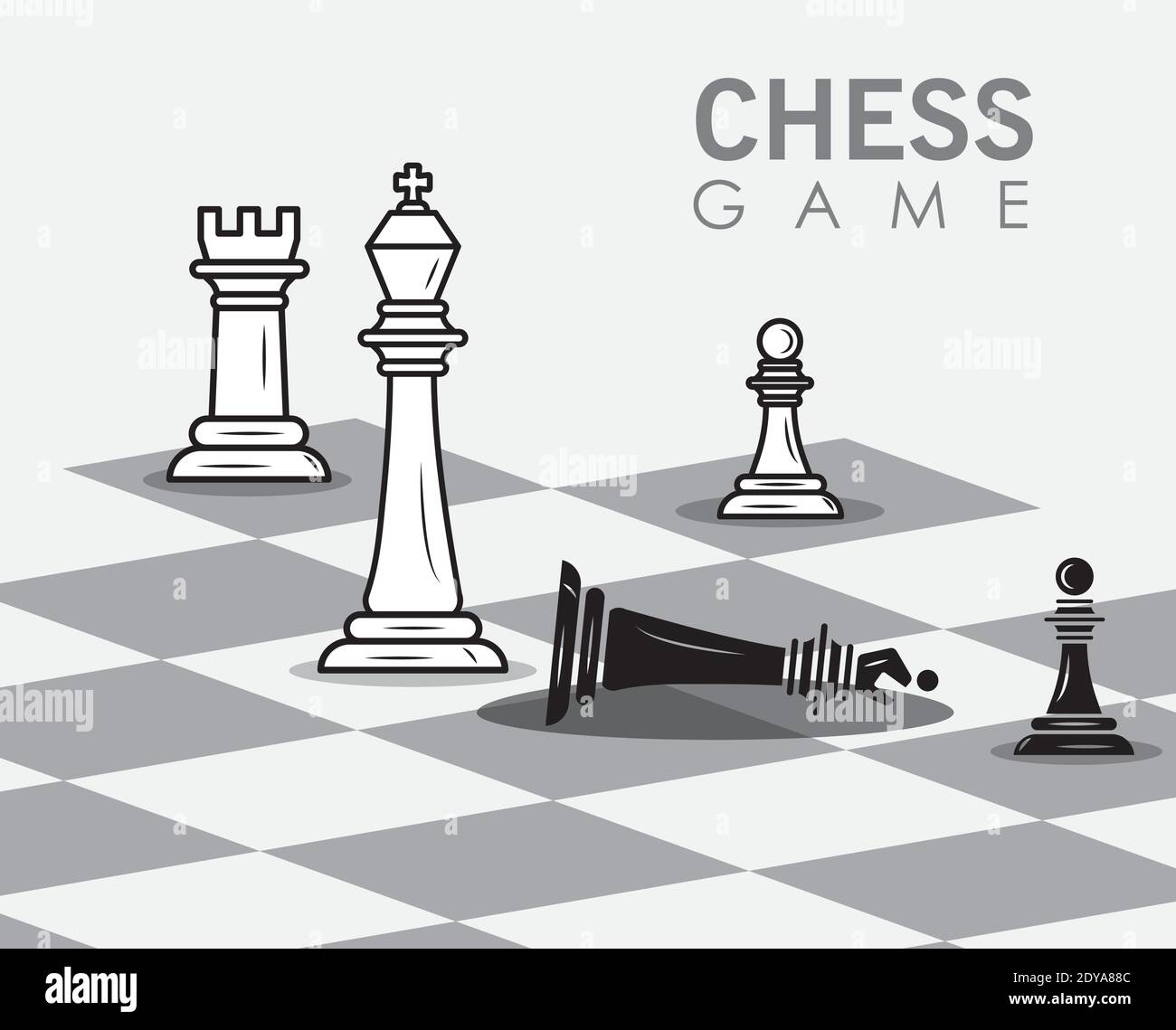 group of chess pieces set in board and lettering vector illustration ...