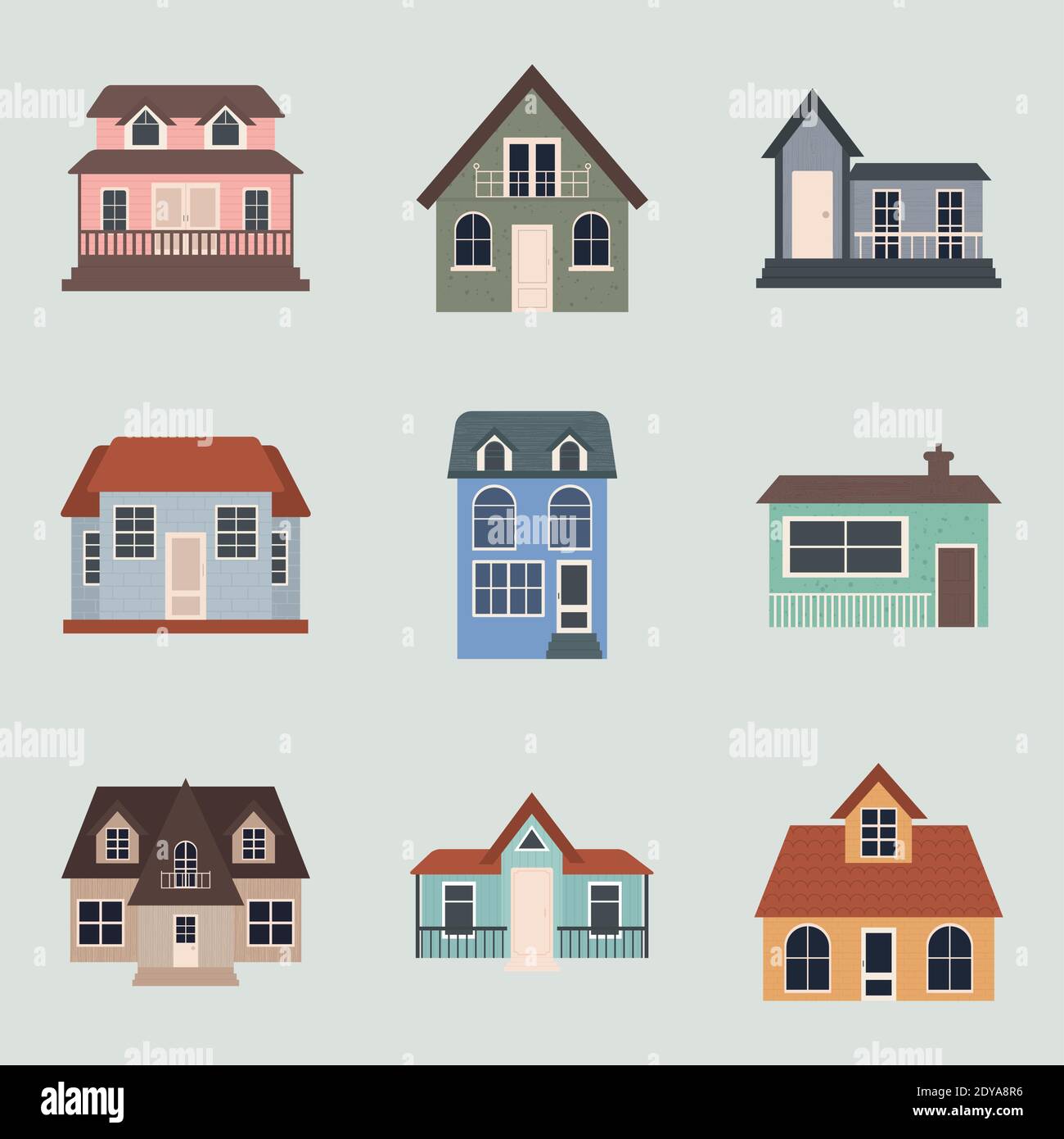 suburban houses icon set over green background, colorful design, vector ...