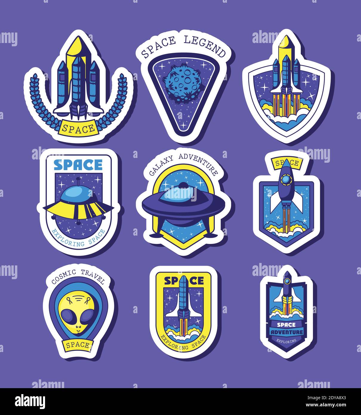 set of space badges on a purple background Stock Vector Image & Art - Alamy