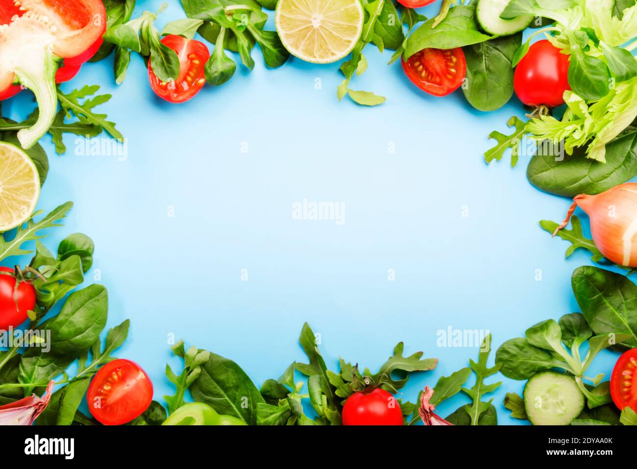 Healthy food background with various green herbs and vegetables ...