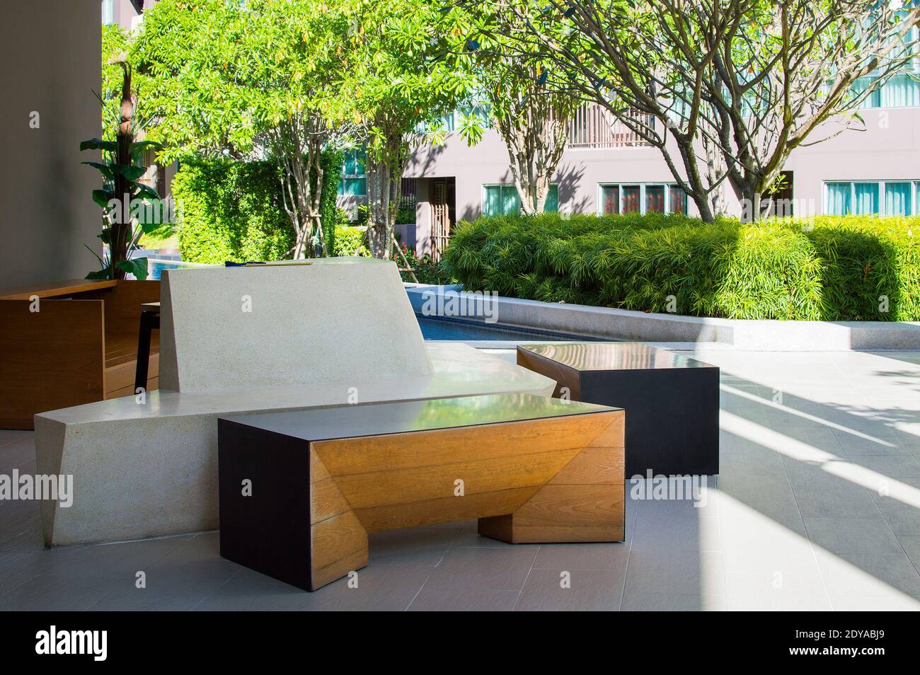 Relax, waiting, sitting zone near the swimming pool Stock Photo - Alamy