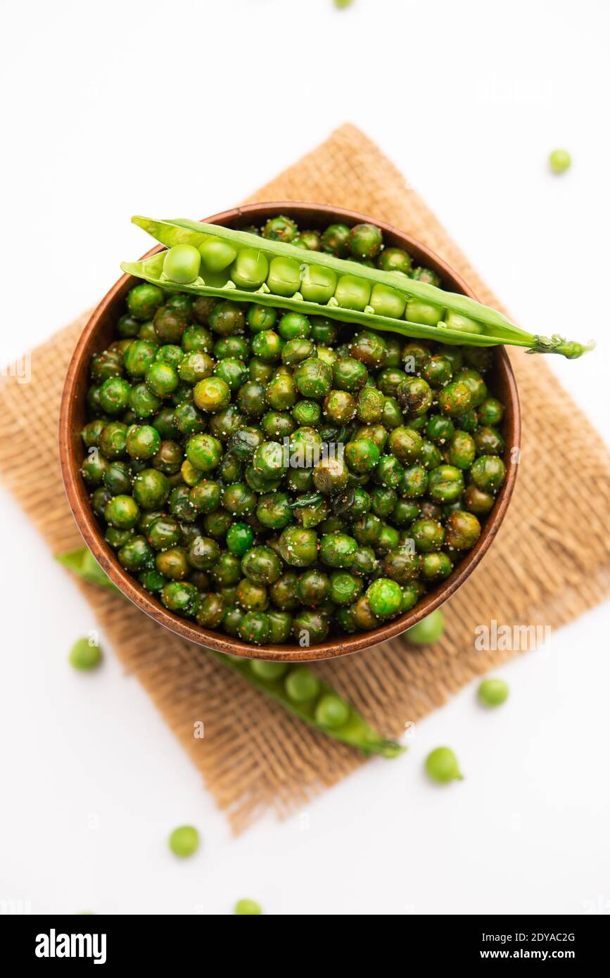 green spicy peas fried or roasted namkeen, dry snacks or chakna ...
