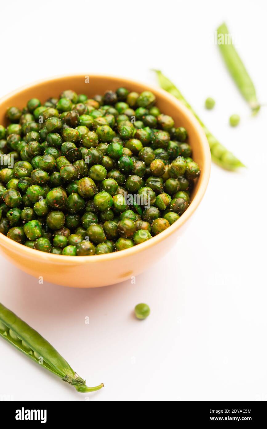 green spicy peas fried or roasted namkeen, dry snacks or chakna ...