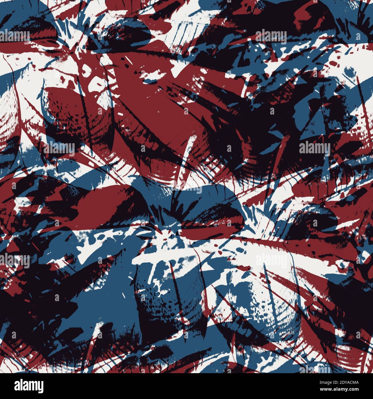 Seamless tropical pattern in red blue black white Stock Photo - Alamy