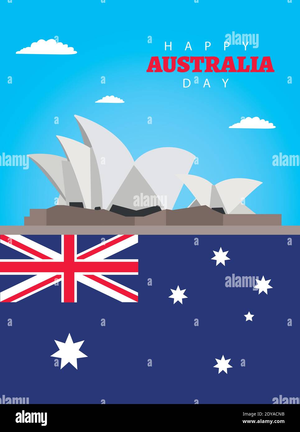 happy australia day lettering with sydney opera monument vector ...