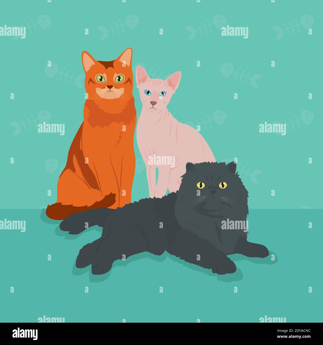 beautiful design of cartoon cats over turquoise background, colorful ...
