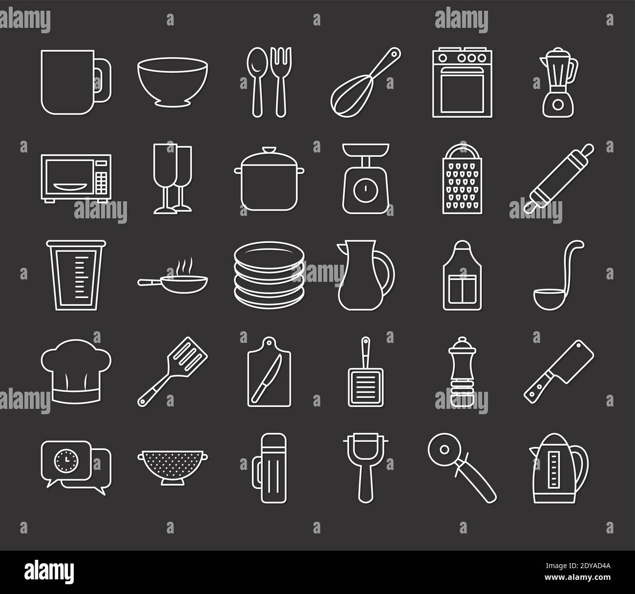kitchen elements icon set over white background, line style, vector ...
