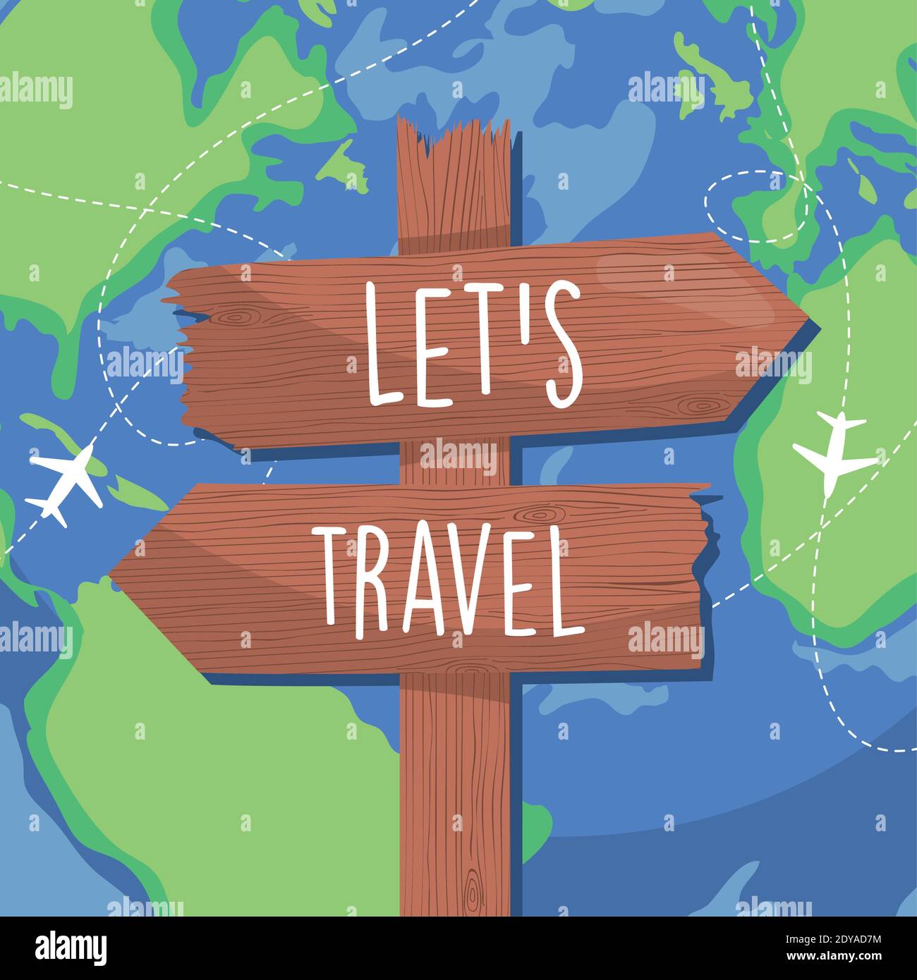 lets travel road sign design over earth planet background, colorful ...