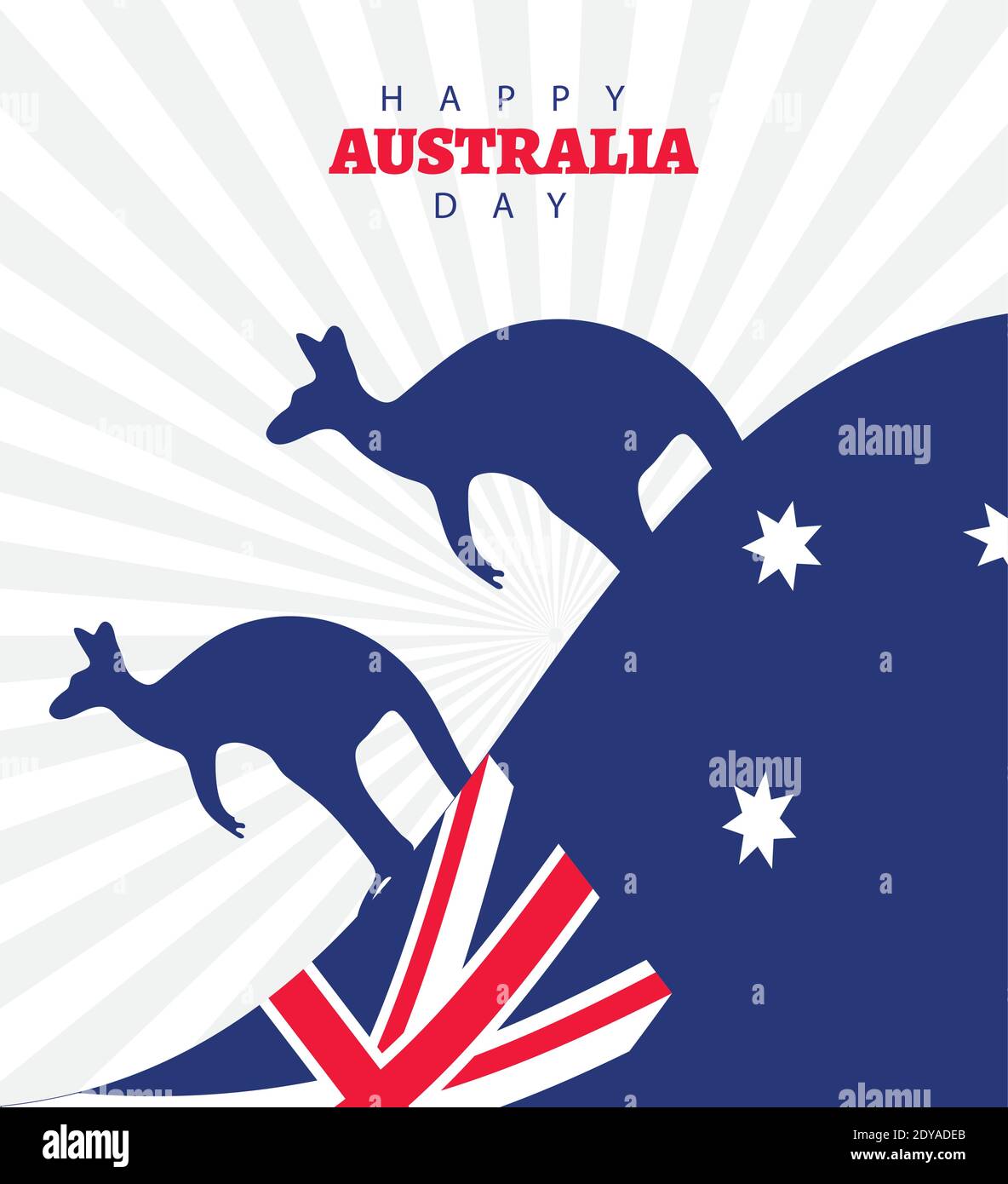 happy australia day lettering with flag and kangaroos silhouette vector ...