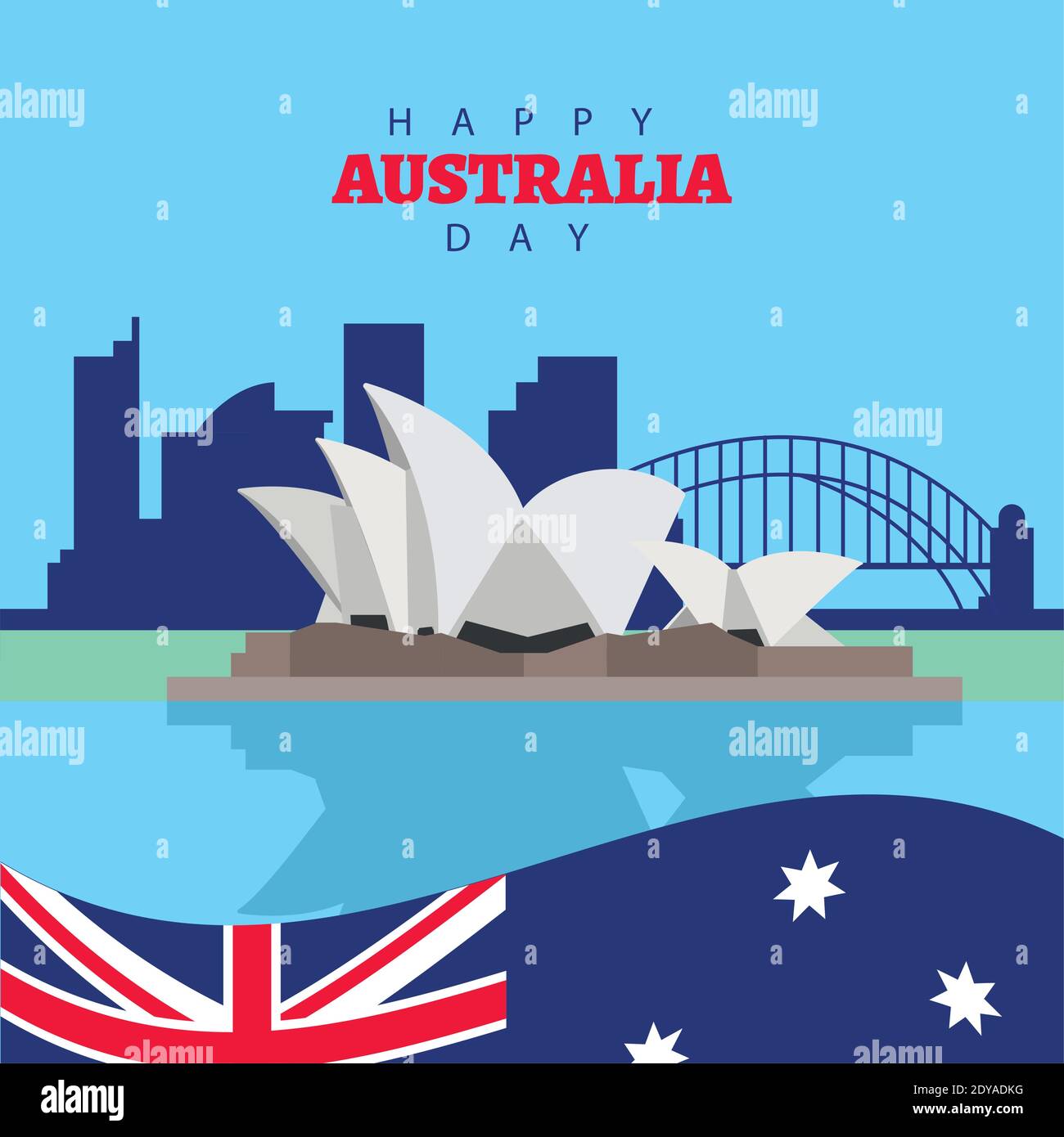happy australia day lettering with flag and sydney opera in landmarks ...