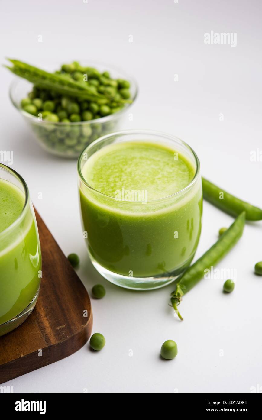 Green Peas Fresh Juice or smoothie or drink made using watana or vatana ...