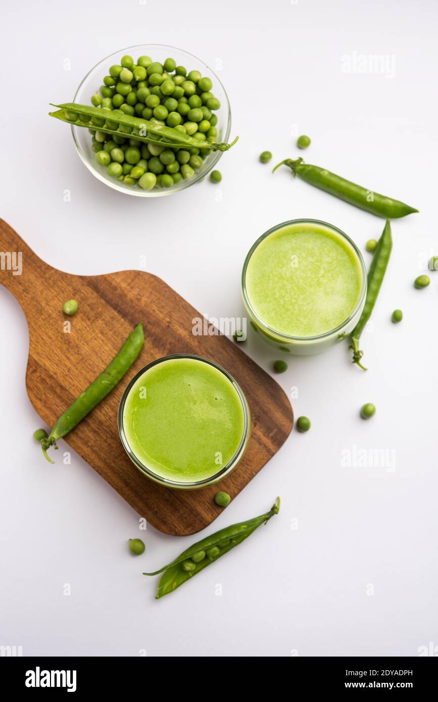 Green Peas Fresh Juice or smoothie or drink made using watana or vatana ...