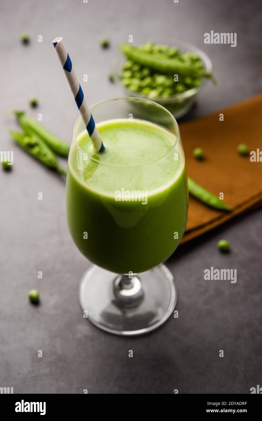 Green Peas Fresh Juice or smoothie or drink made using watana or vatana ...
