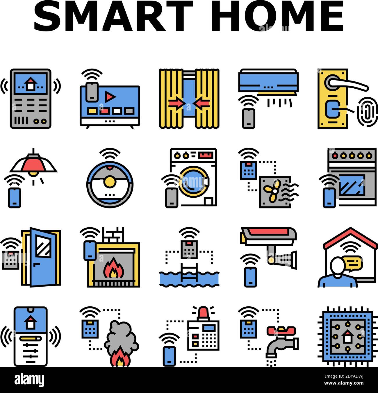 Smart Home Equipment Collection Icons Set Vector Stock Vector Image ...