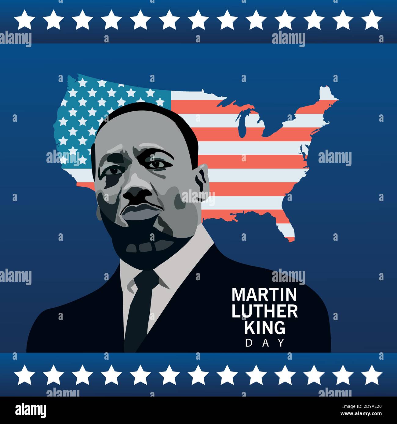 martin luther king character celebration day with usa flag in map ...