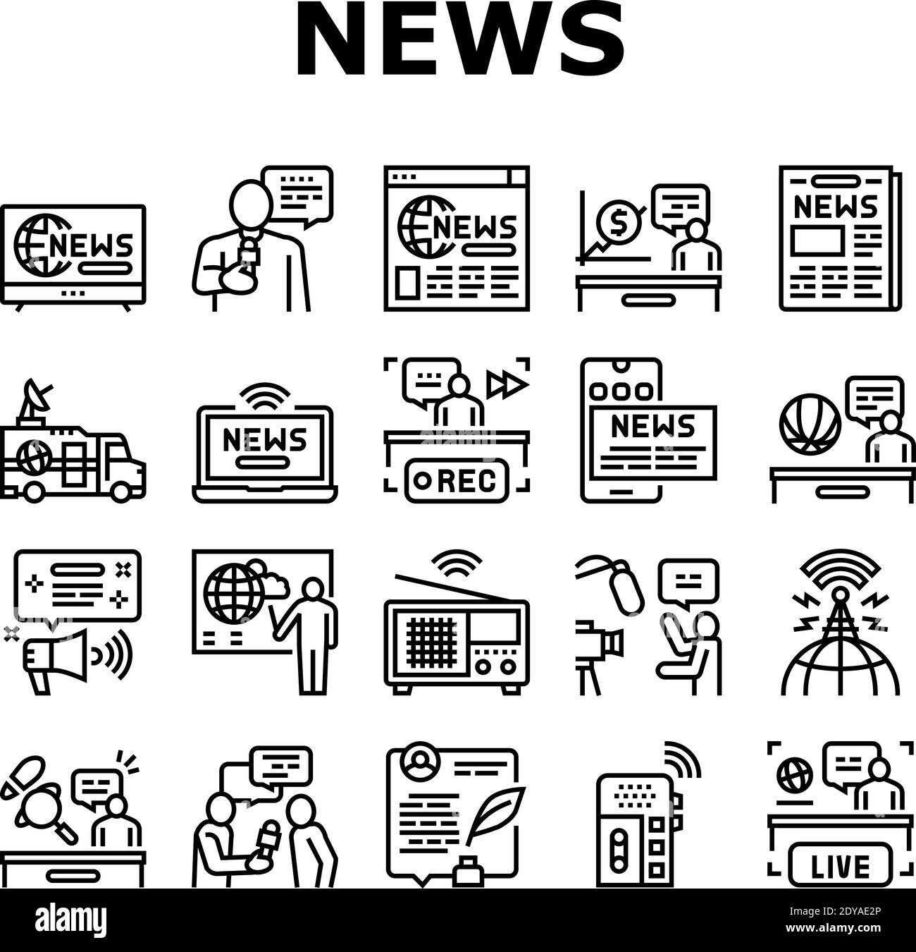 News Broadcasting Collection Icons Set Vector Stock Vector Image & Art ...