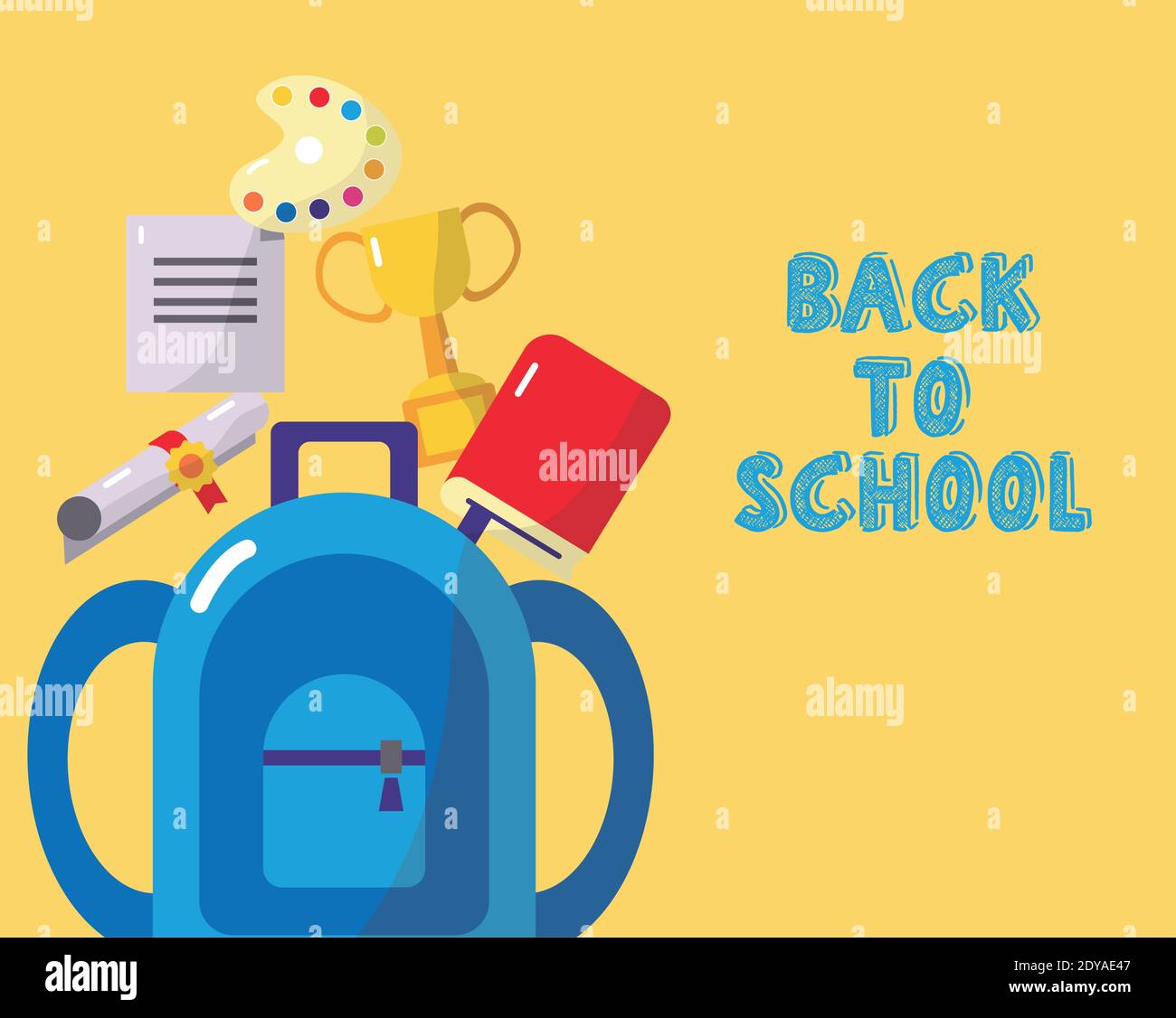schoolbag with bundle of back to school set icons and lettering vector ...