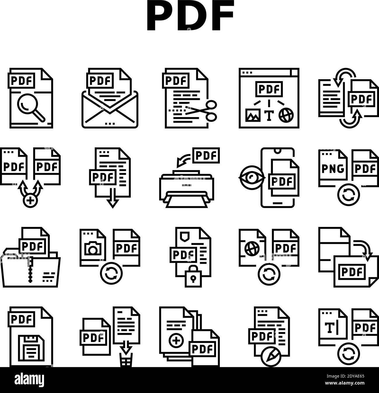 Pdf Electronic File Collection Icons Set Vector Stock Vector Image ...