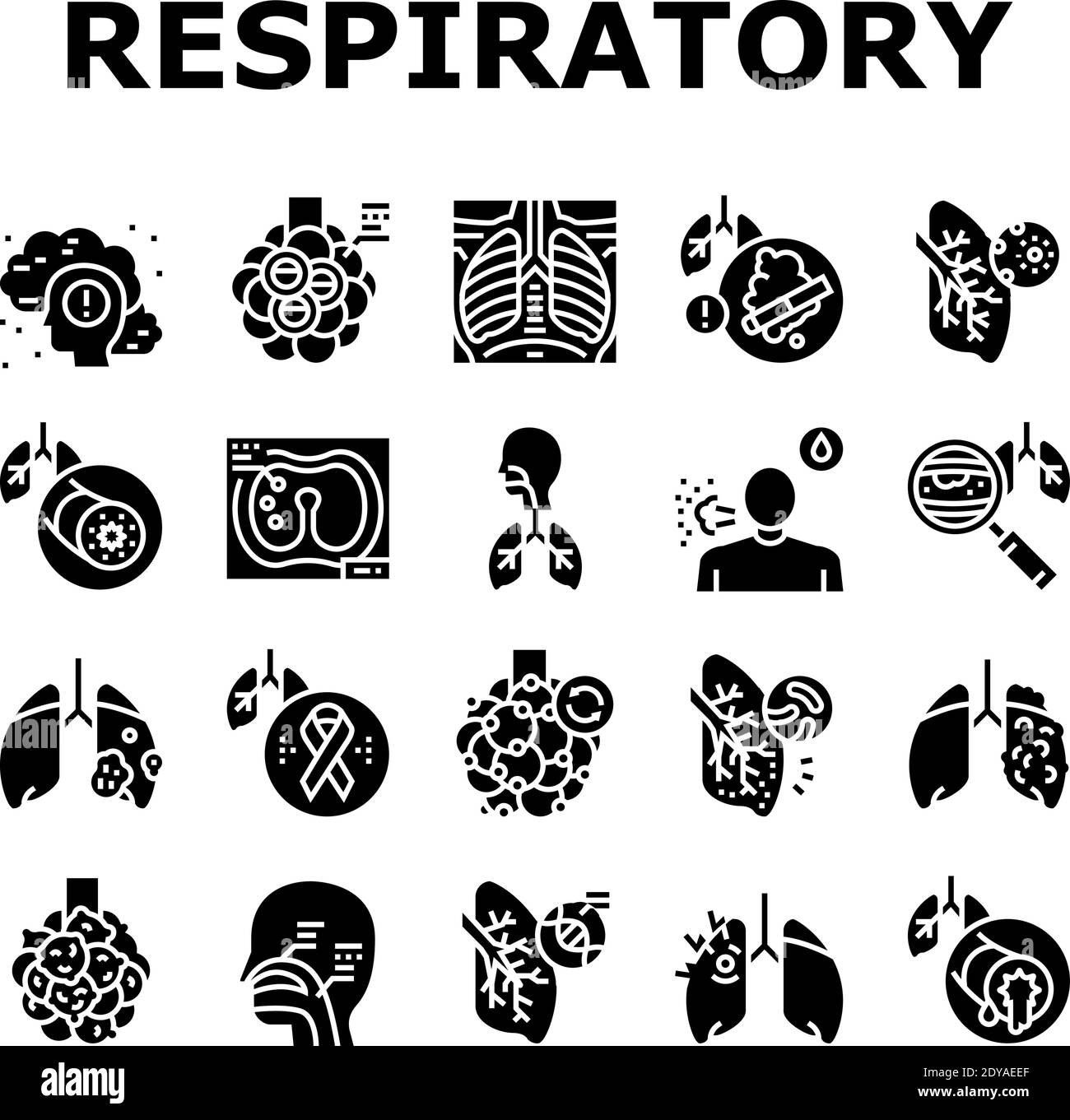 Respiratory Disease Collection Icons Set Vector Stock Vector Image ...