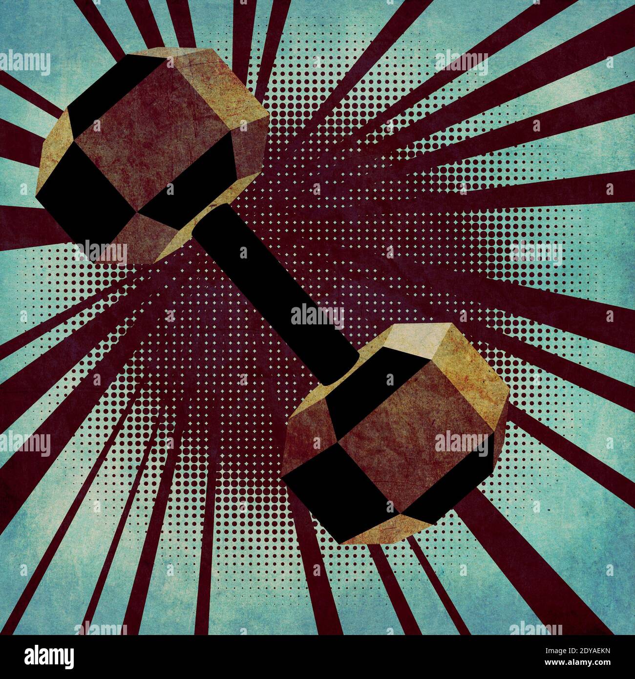 Abstract fitness themed retro design, dumbbells paper textured ...