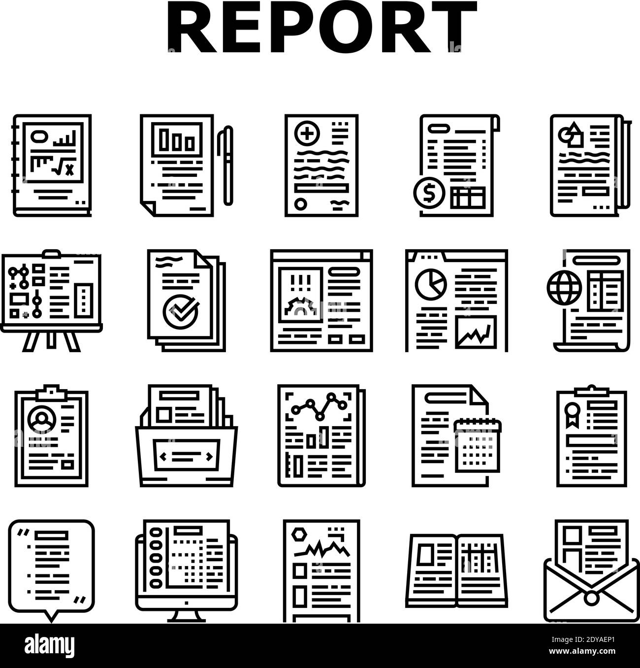 Reports Documentation Collection Icons Set Vector Stock Vector Image ...