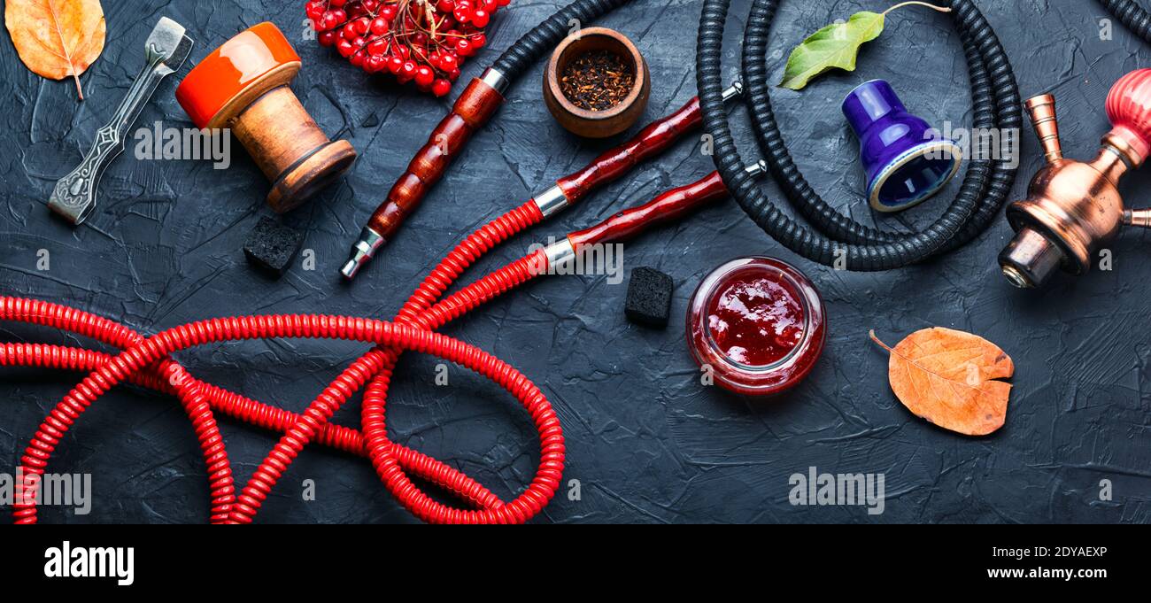 Turkish shisha for relaxation.Hookah on tobacco with viburnum flavor ...