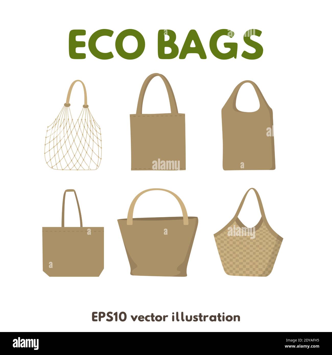 Eco friendly fabric bags. Icons set on white background, vector ...