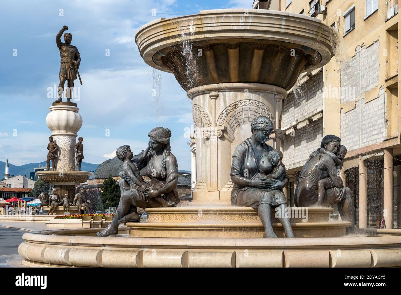The Mothers of Macedonia Fountain, Warrior Monument, behind, (Philip of ...