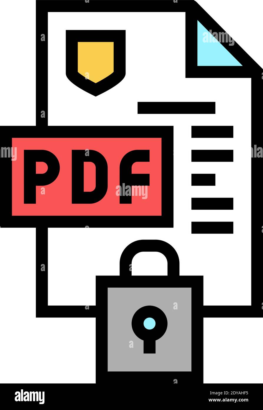locked and protection pdf file color icon vector illustration Stock ...