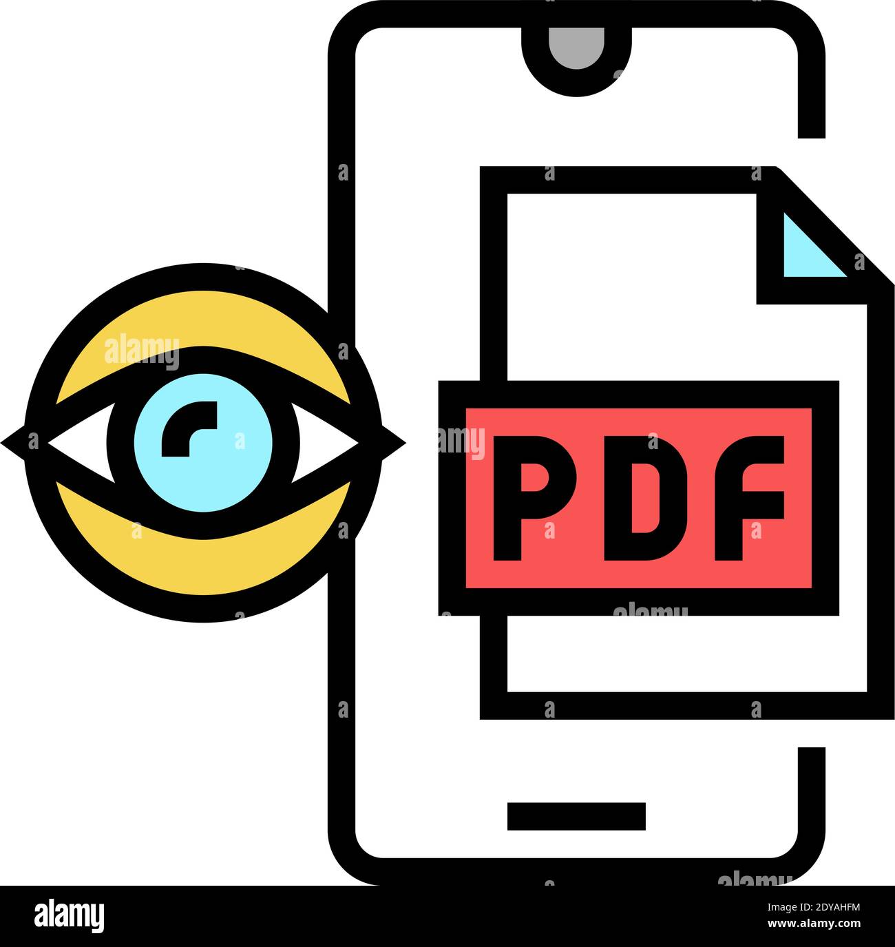 reading pdf file on mobile phone color icon vector illustration Stock ...