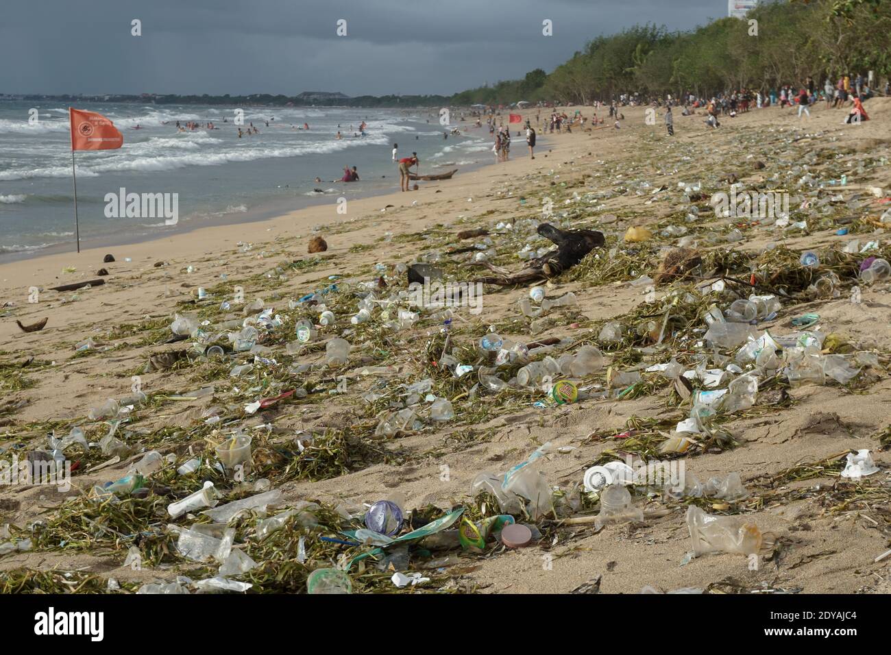 Plastics and organic trashes litter the coastal line of famous Bali ...