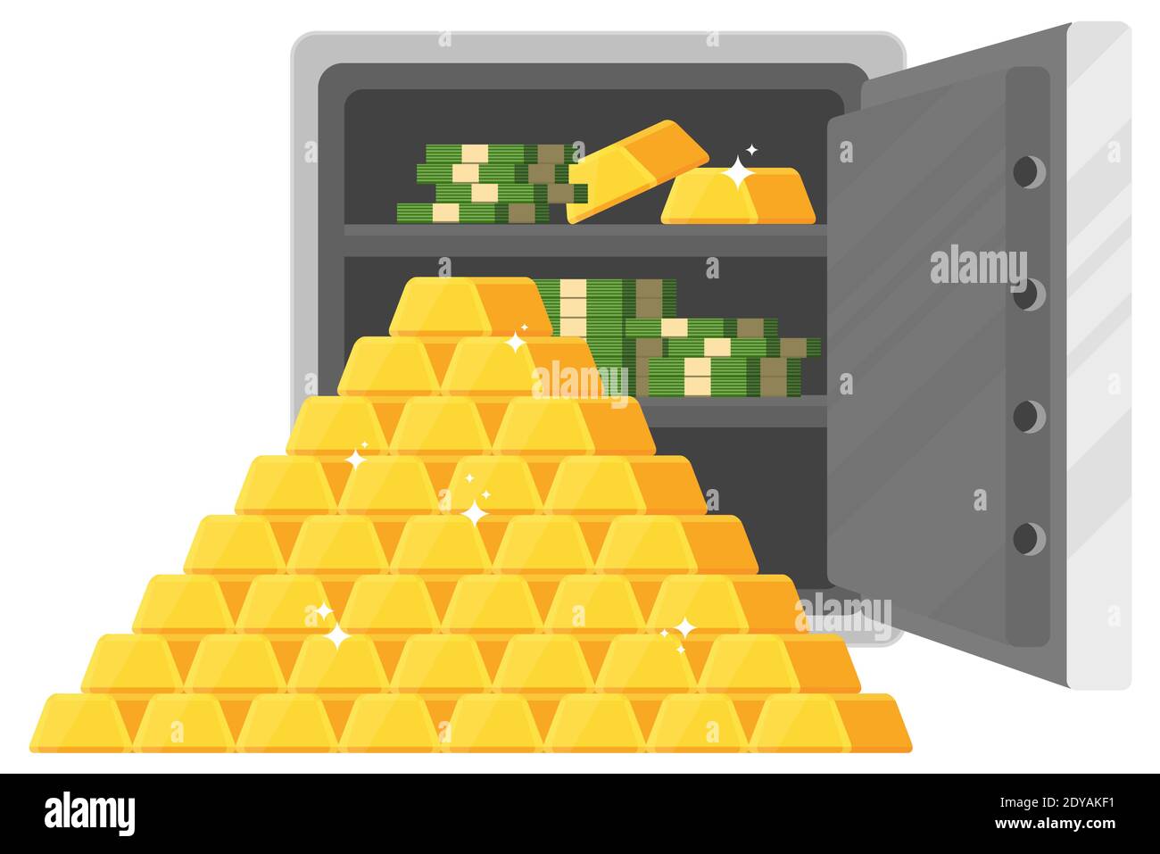 Bank safe gold bar, ingnots and money. Flat vector cartoon illustration Stock Vector Image & Art ...